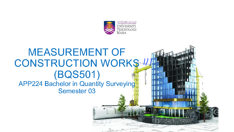 Measurement of Construction Works Overview (BQS501) - Week 1 Intro ...