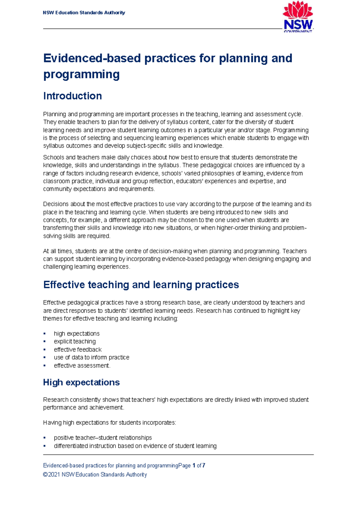 Effective Planning and Programming Practices in NSW Education (K-10 ...