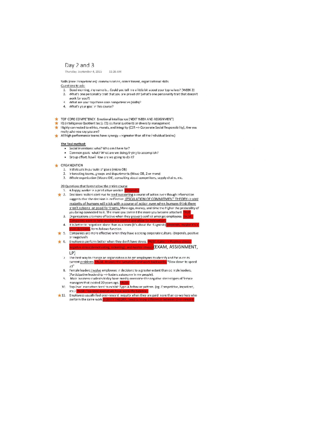 Notes on Core Competencies and Organizational Behavior (WEEK 2) - Studocu