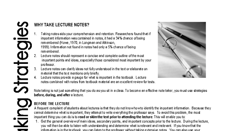 Effective Note Taking Strategies for Lectures: A Guide - Studocu