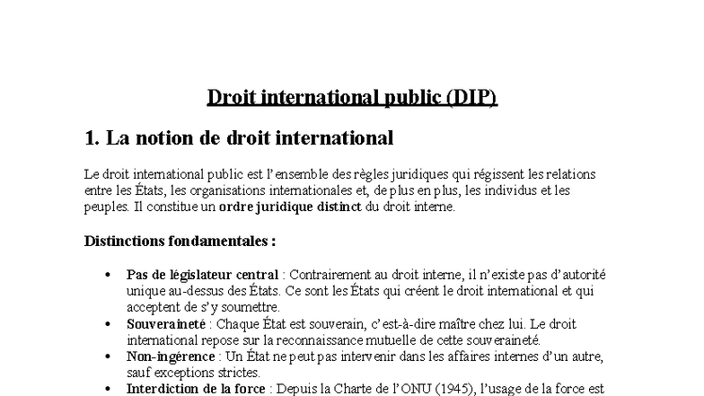 DIP 1: Notions Fondamentales du Droit International Public - Studocu