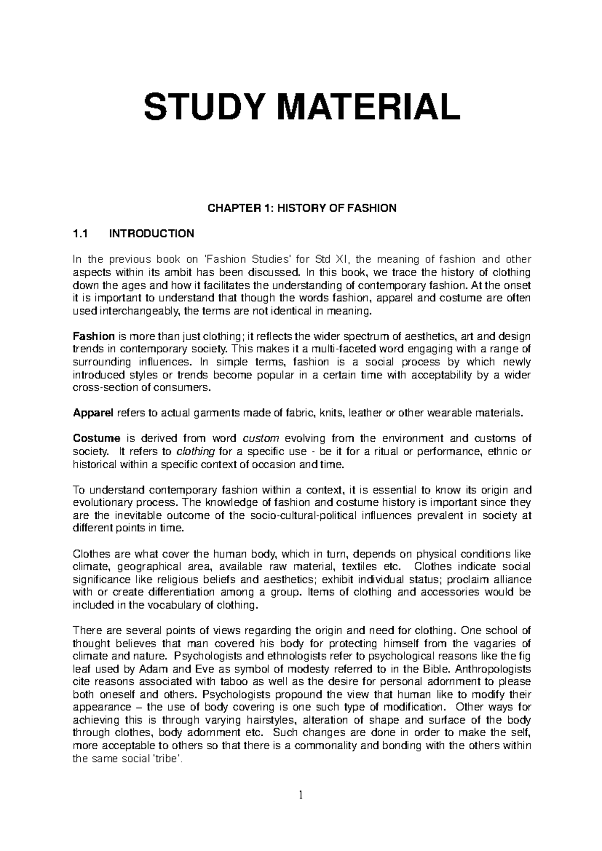 Chapter 1 part 1 - Fashion Designing Notes for Basic Study. - STUDY ...