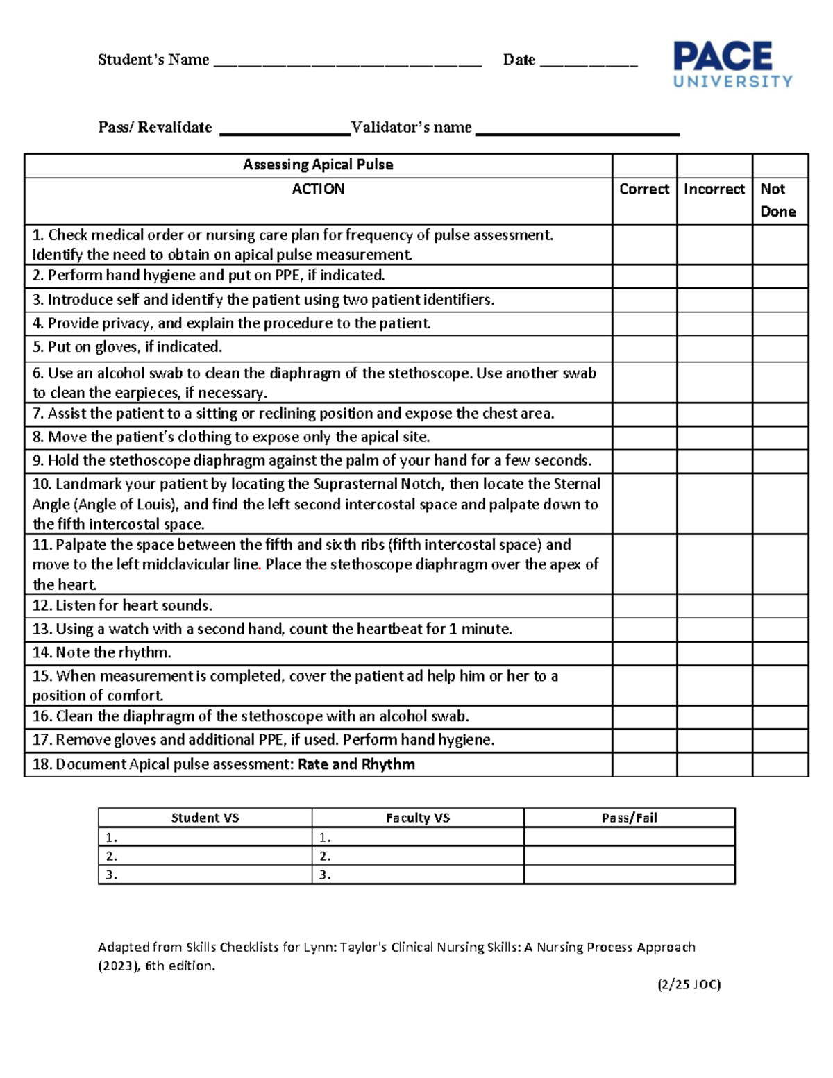 Pal Instrument Checklist