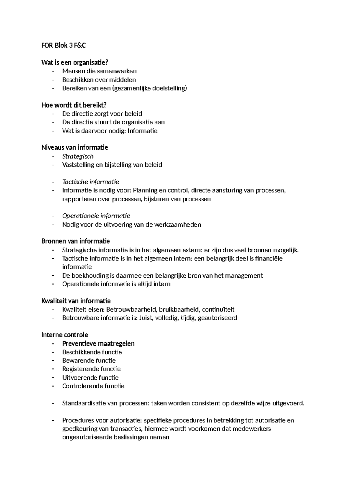 FOR Blok 3 F: Organisatie, Informatie en Inkoopprocessen Study Guide ...