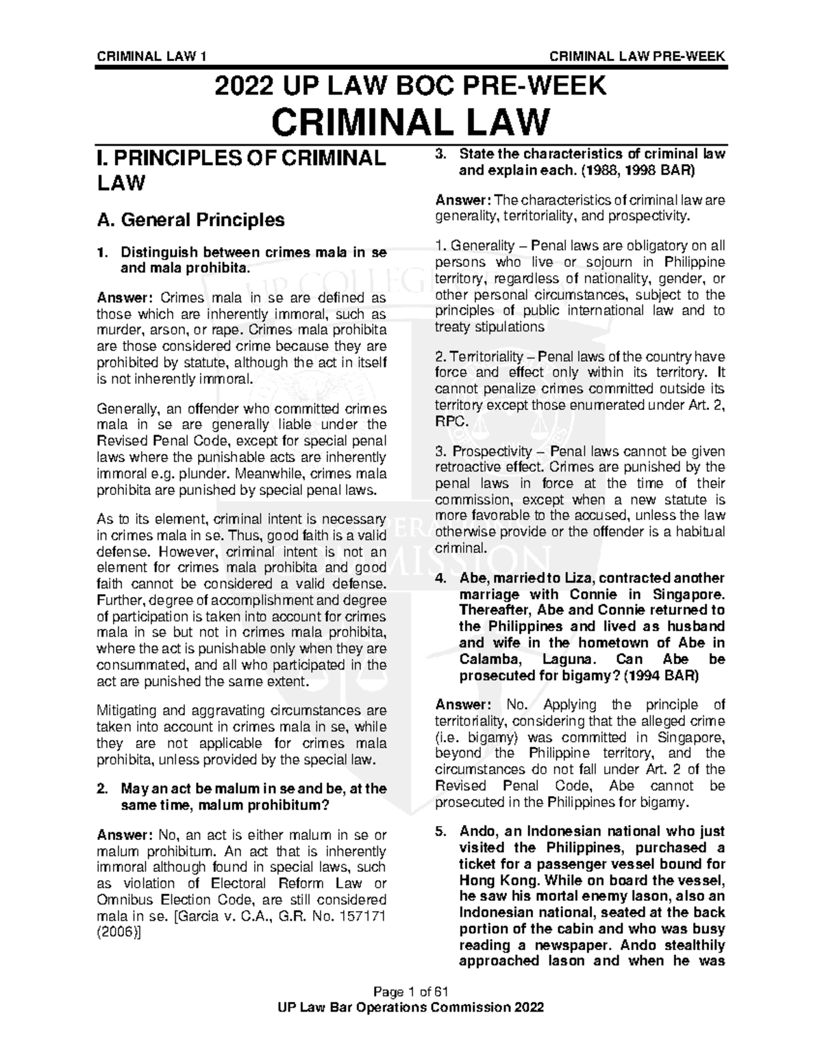 3 2022 UP LAW BOC Criminal Law Pre Week - Page 1 of 61 2022 UP LAW BOC ...