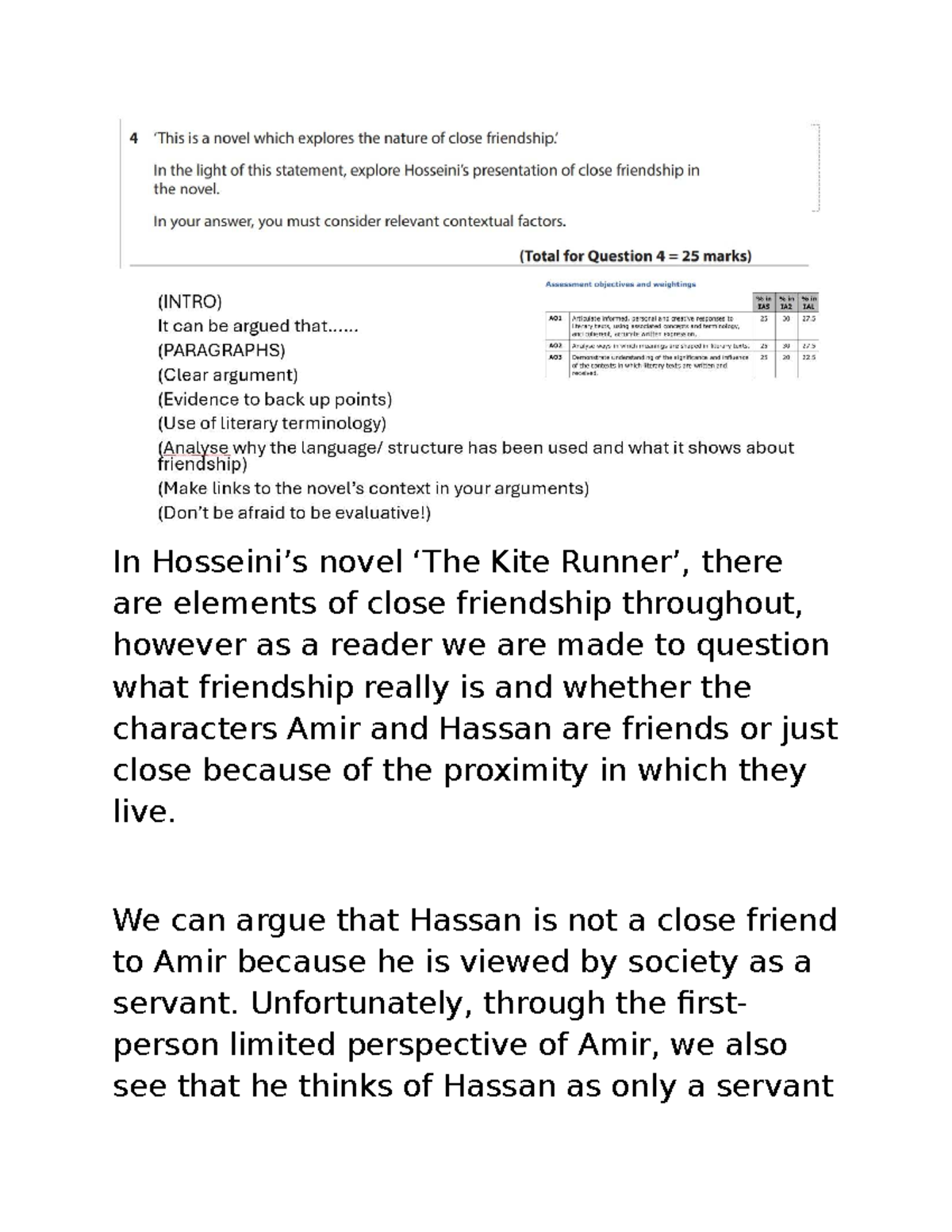 ENG 101: Friendship Dynamics in "The Kite Runner" - An Analysis - Studocu
