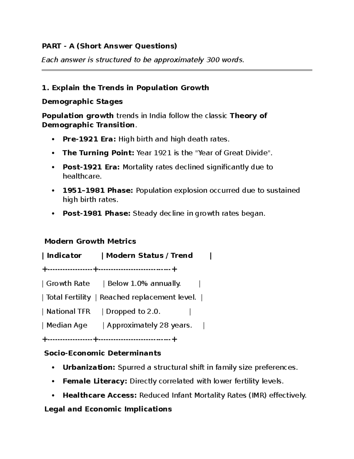 ECO-22 - Short Answer Questions on Population Growth & Economic ...
