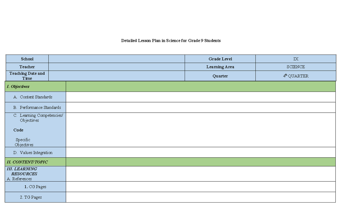 Grade 9 Science Detailed Lesson Plan (Quarter 4) 093255 - Studocu