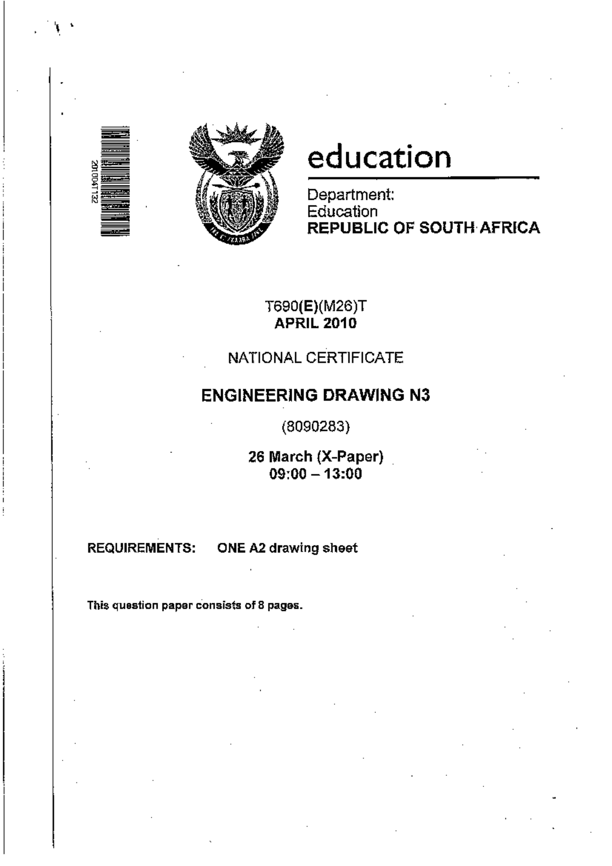 Engineering Drawing N3 Final Exam T690(E)(M26)T April 2010 - Studocu