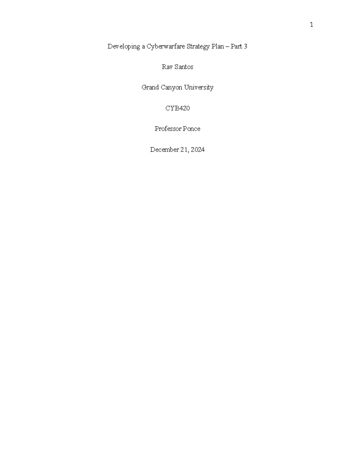 Developing a Cyberwarfare Strategy Plan: Part 3 (CYB) - Studocu