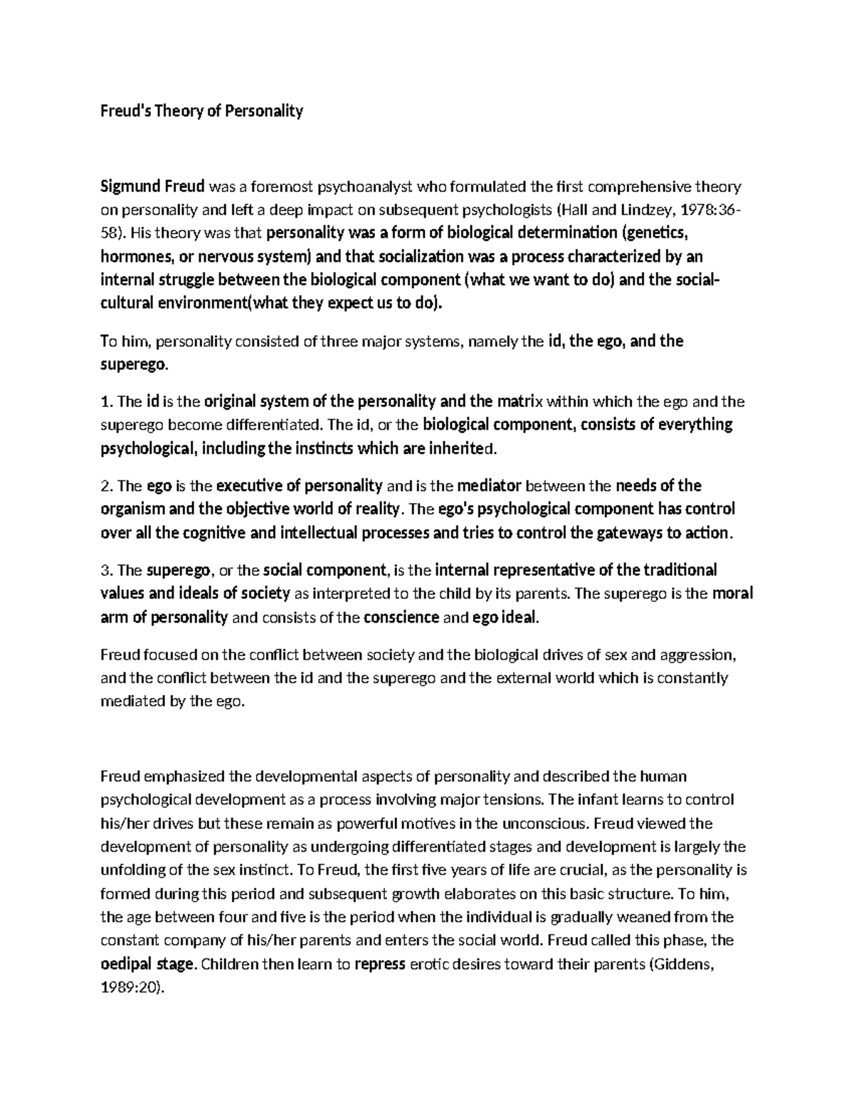 LCS Report: Freud's Theory of Personality and Cultural Influences - Studocu