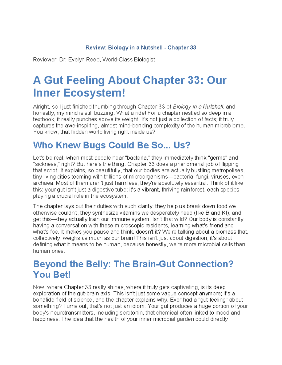 Biology for Beginners 2: Chapter 33 Review on Our Inner Ecosystem - Studocu