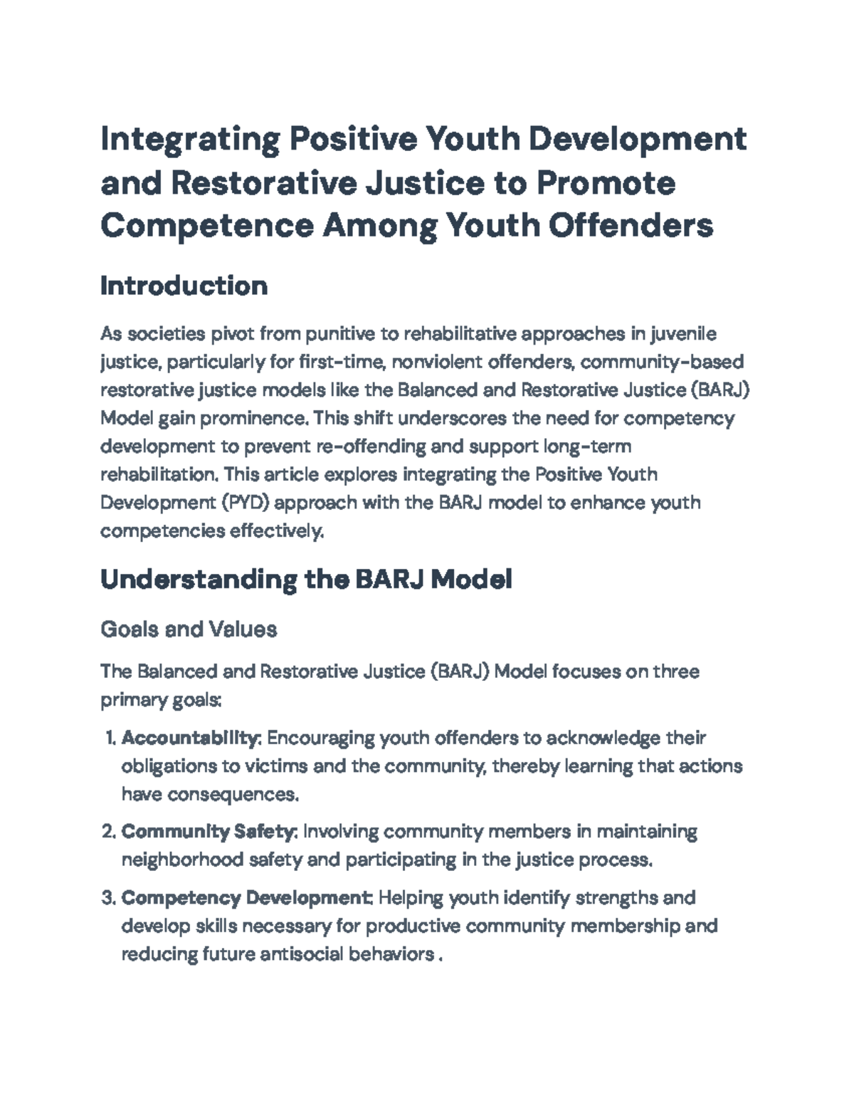 Integrating Positive Youth Development with BARJ for Youth Offenders ...