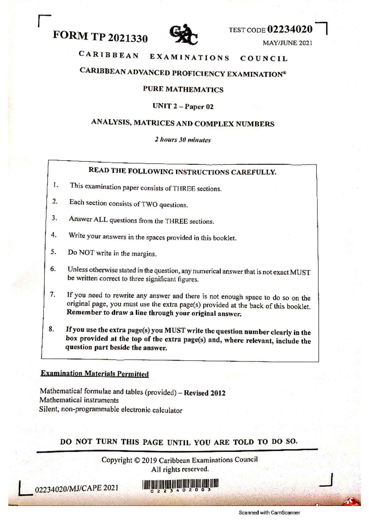 CPM 2021 - Paper 2: Advanced Pure Mathematics Exam Analysis - Studocu