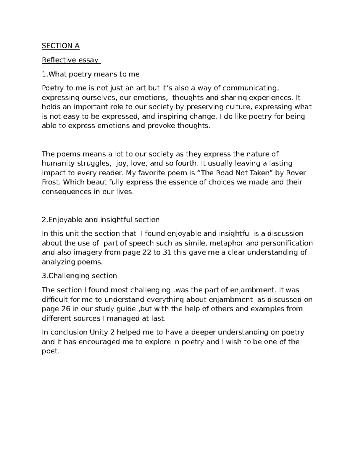 ENG 1501 Reflective Essay: The Essence of Poetry and Analysis - Studocu