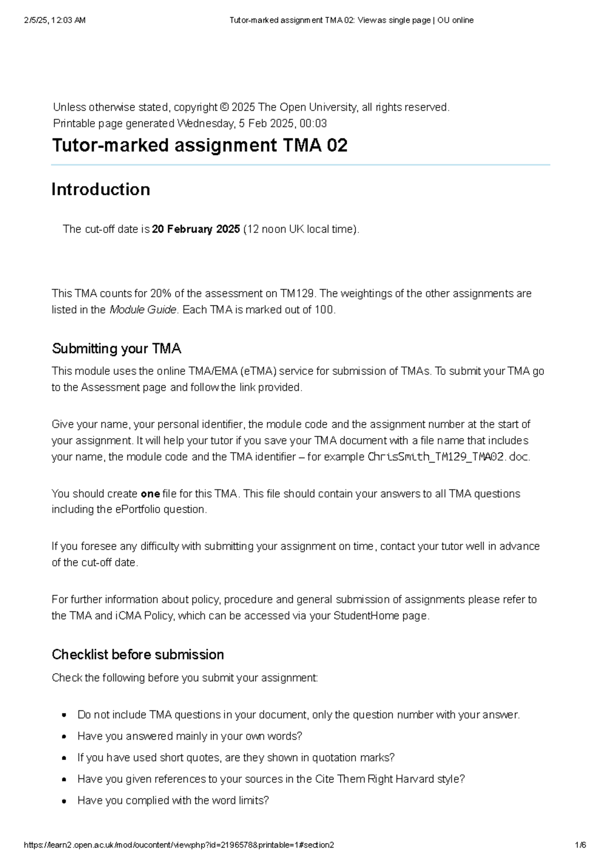Tutor-Marked Assignment TMA 02 for TM129 - Submission Guidelines ...