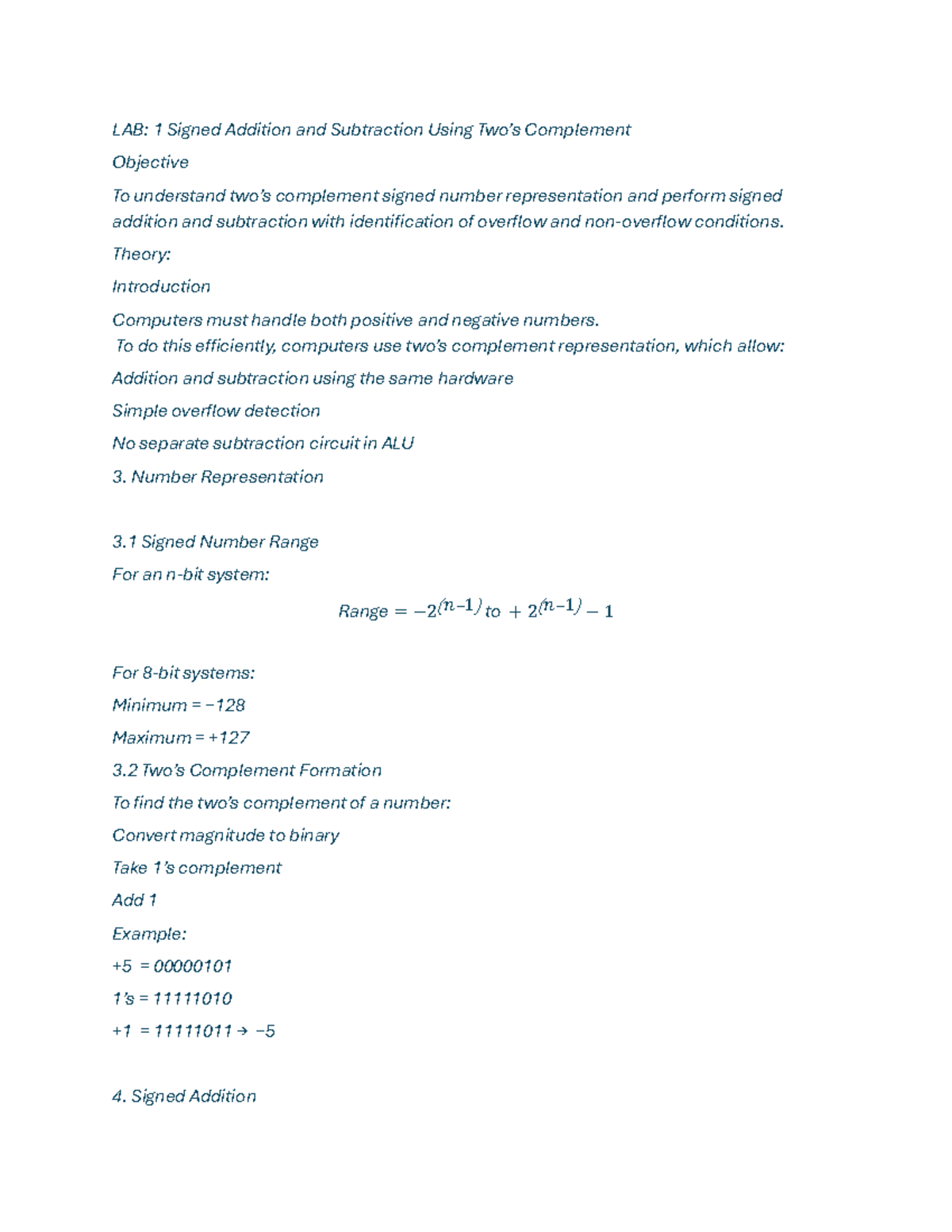 LAB: 1 Signed Addition & Subtraction Using Complement in Computer ...
