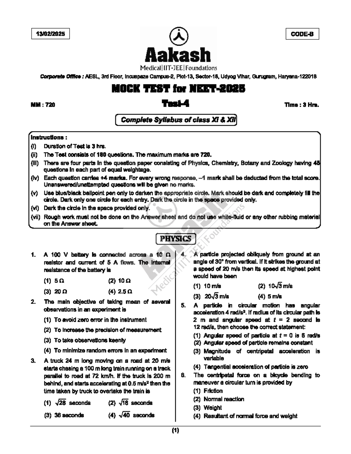 NBTS-2025 (HA) - Mock Test 04 for Class XI - Complete Syllabus - Studocu