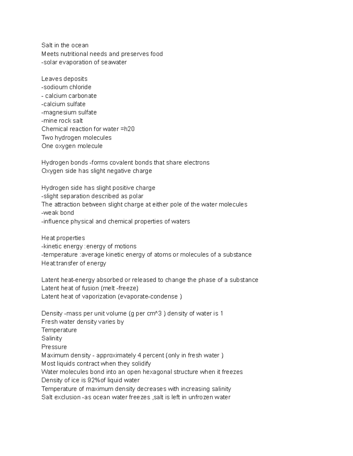 Properties of Ocean Water - Oceanography Notes (OCE100) - Studocu