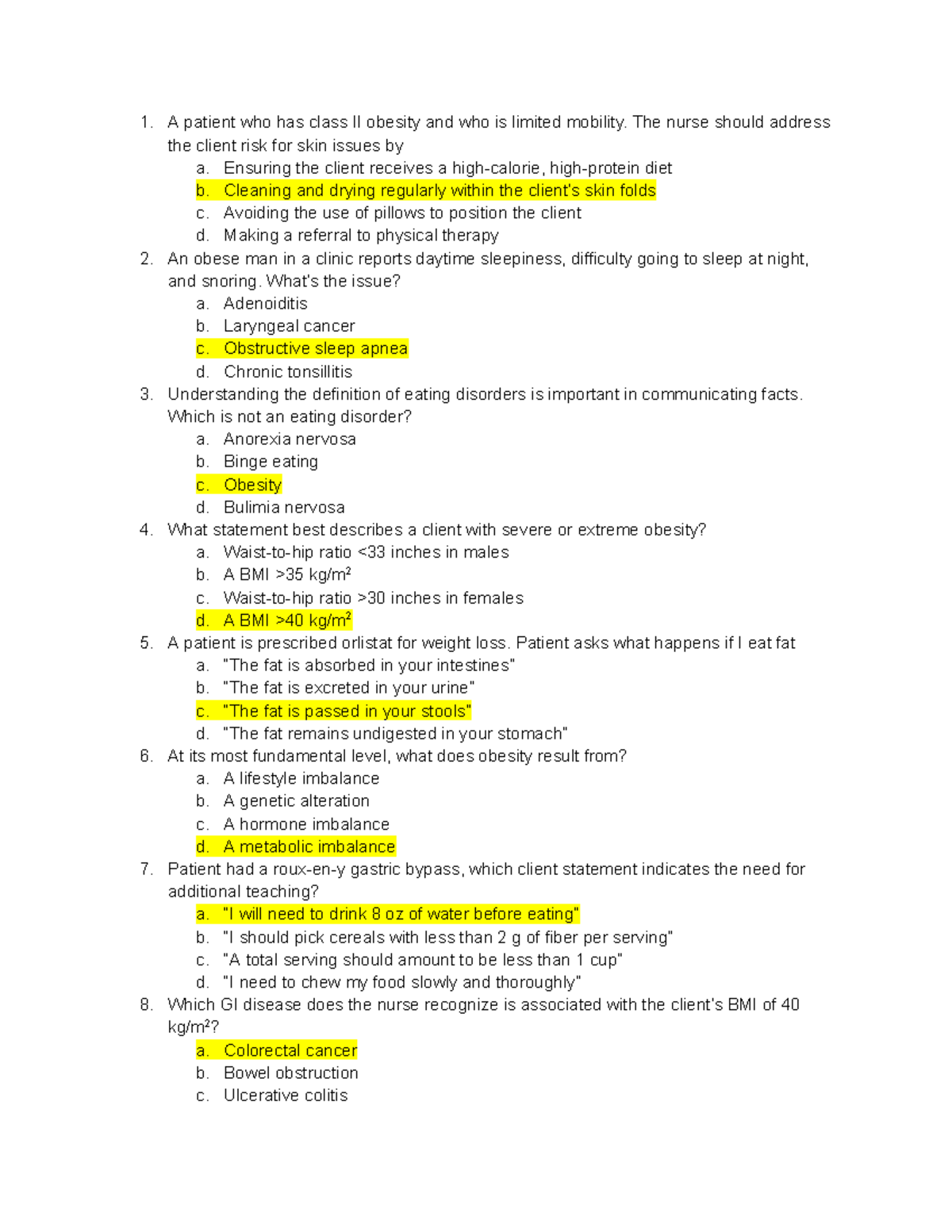 Obesity Lecture Notes: Key Concepts and Patient Care Strategies - Studocu