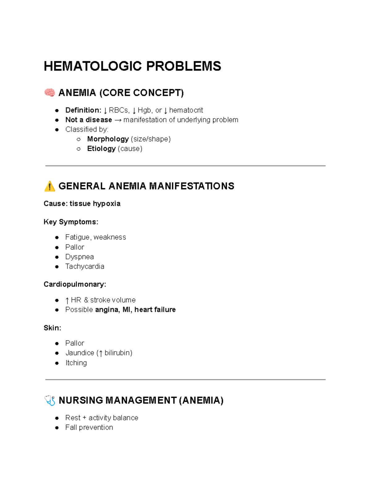 HEMATOLOGIC PROBLEMS: ANEMIA & THROMBOCYTOPENIA NOTES (CORE CONCEPT ...