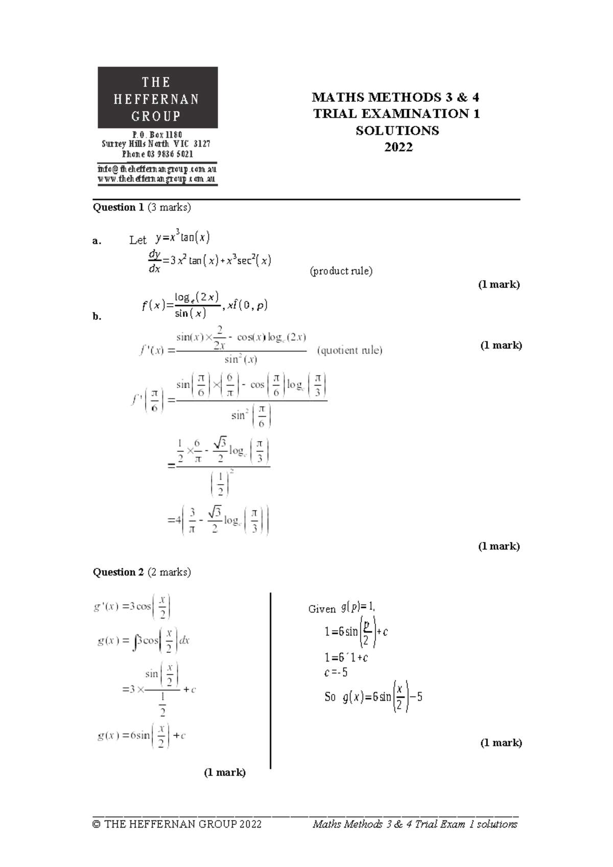 2022 Maths Methods 3/4 Trial Exam 1 Solutions - Heffernan Group - Studocu