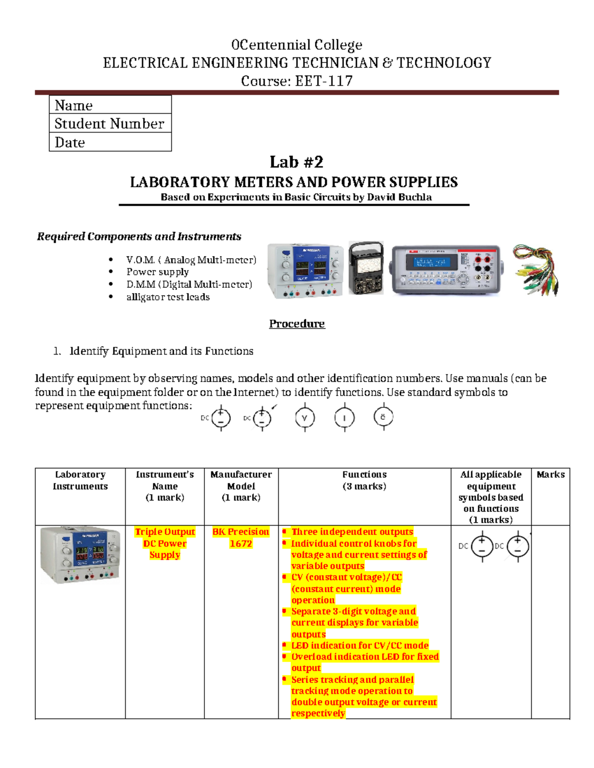 EET 117 Lab 3: Laboratory Meters & Power Supplies Overview - Studocu