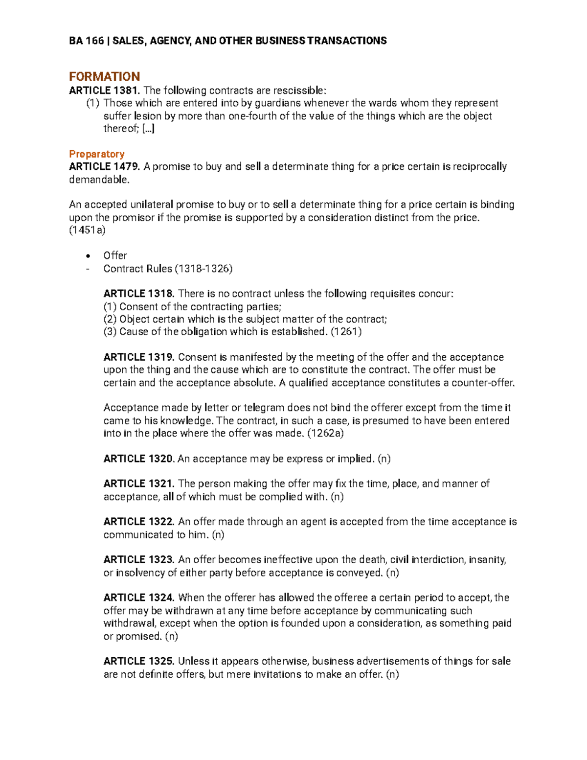 Contract of Sale Formation: Key Articles and Principles Analysis - Studocu