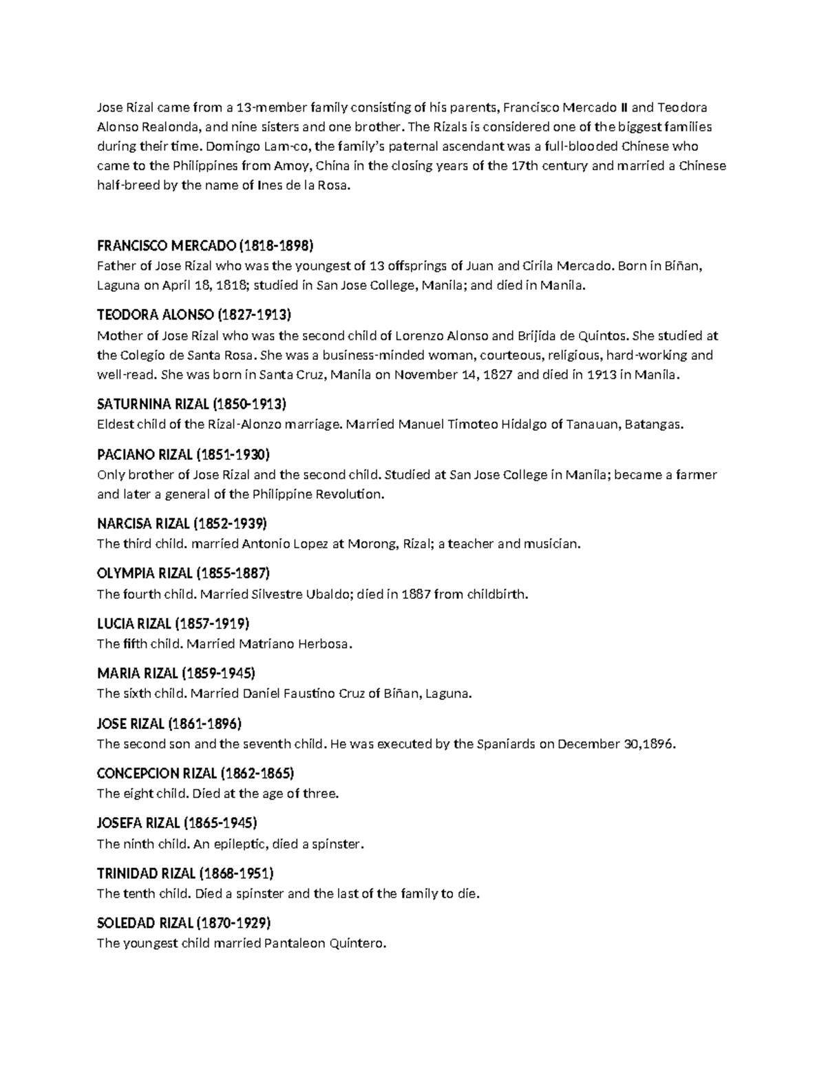 Rizal Family Tree: An Overview of Jose Rizal's Ancestry and Kinship ...