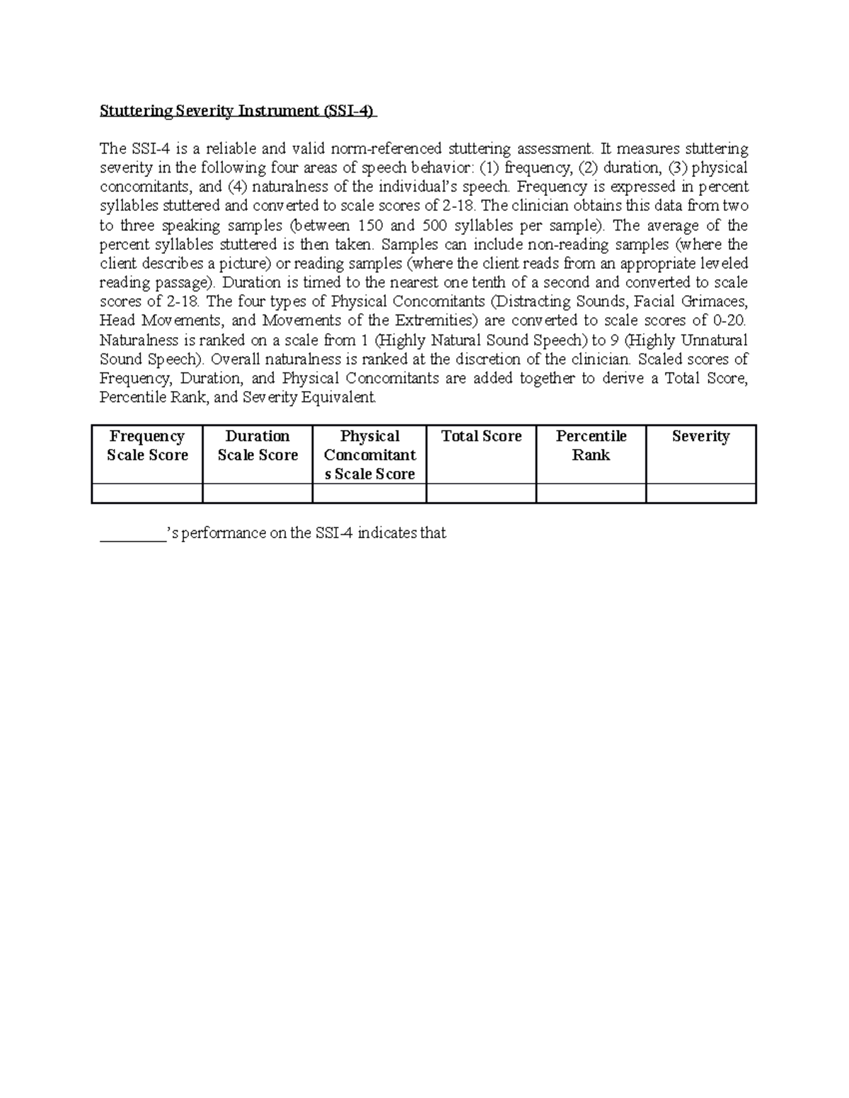SSI-4 Stuttering Assessment Overview and Score Interpretation - Studocu