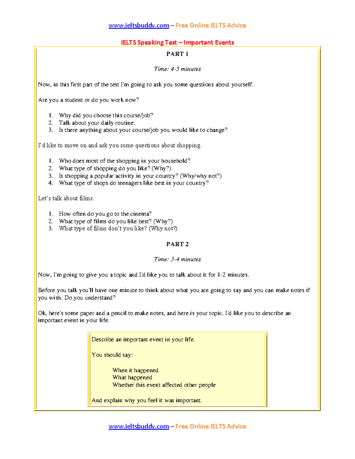 Sample IELTS Speaking Test 1 - Practical Class Insights - Studocu