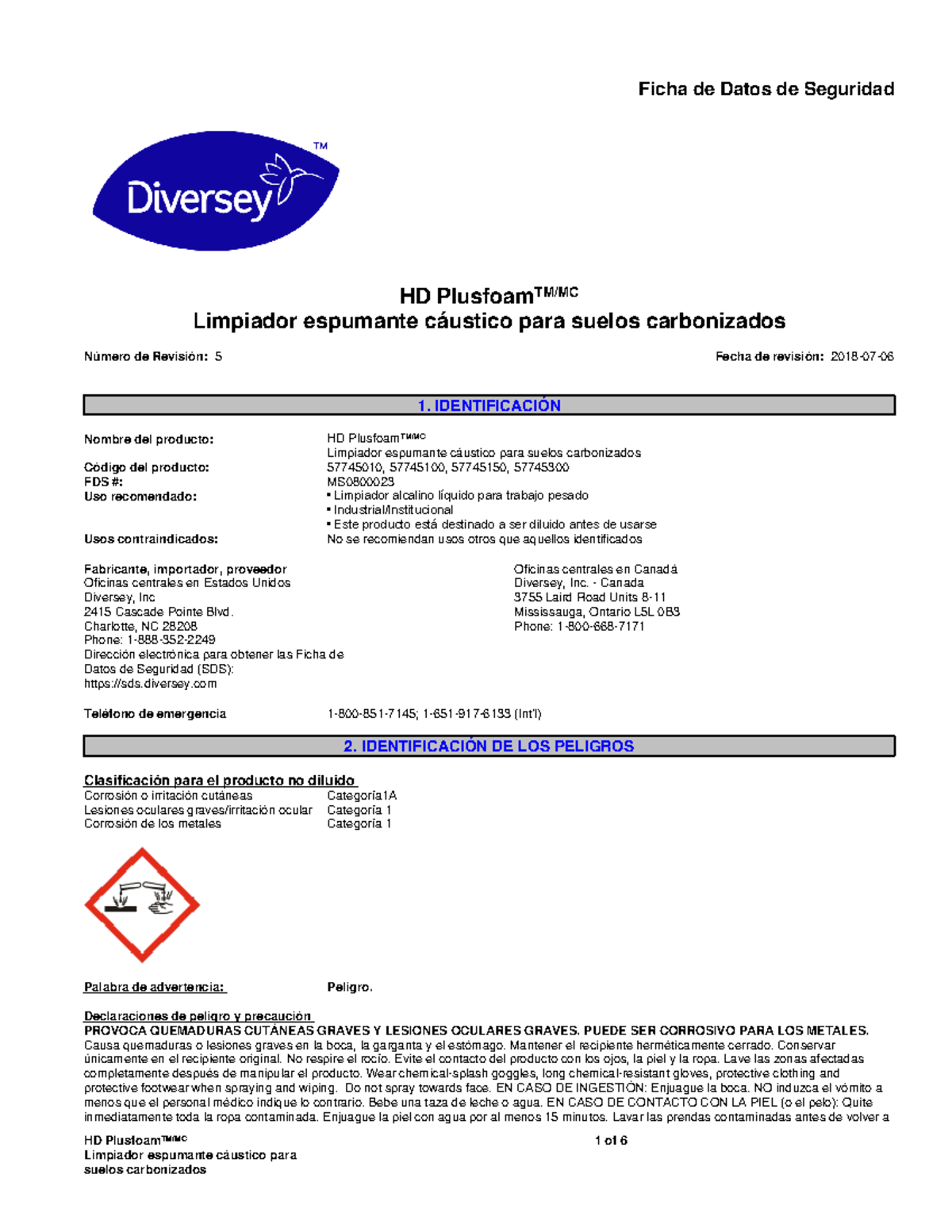 Ficha de Datos de Seguridad: HD PlusfoamTM/MC - Limpiador Cáustico ...