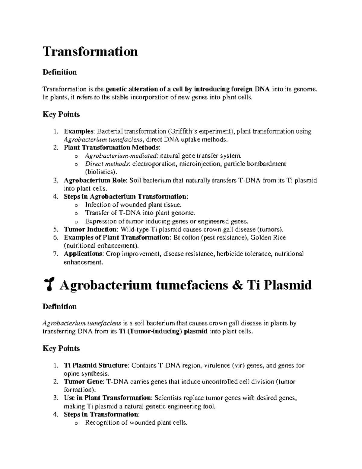 Agriculture Notes: Transformation, GMOs, and Plant Biotechnology (AGRI ...