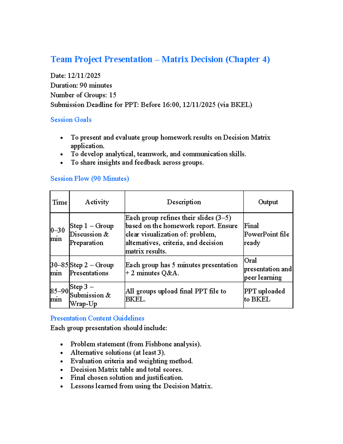 Team Project Presentation Matrix Decision (Chapter 4) - Studocu
