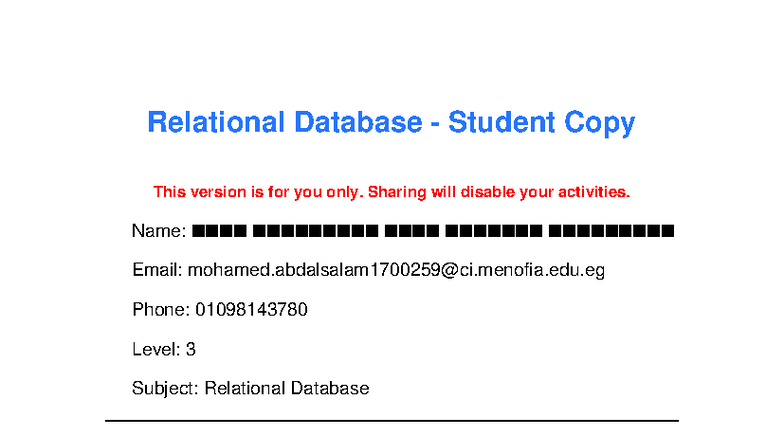 Relational Database for Developers (Level 3) - Student Notes - Studocu