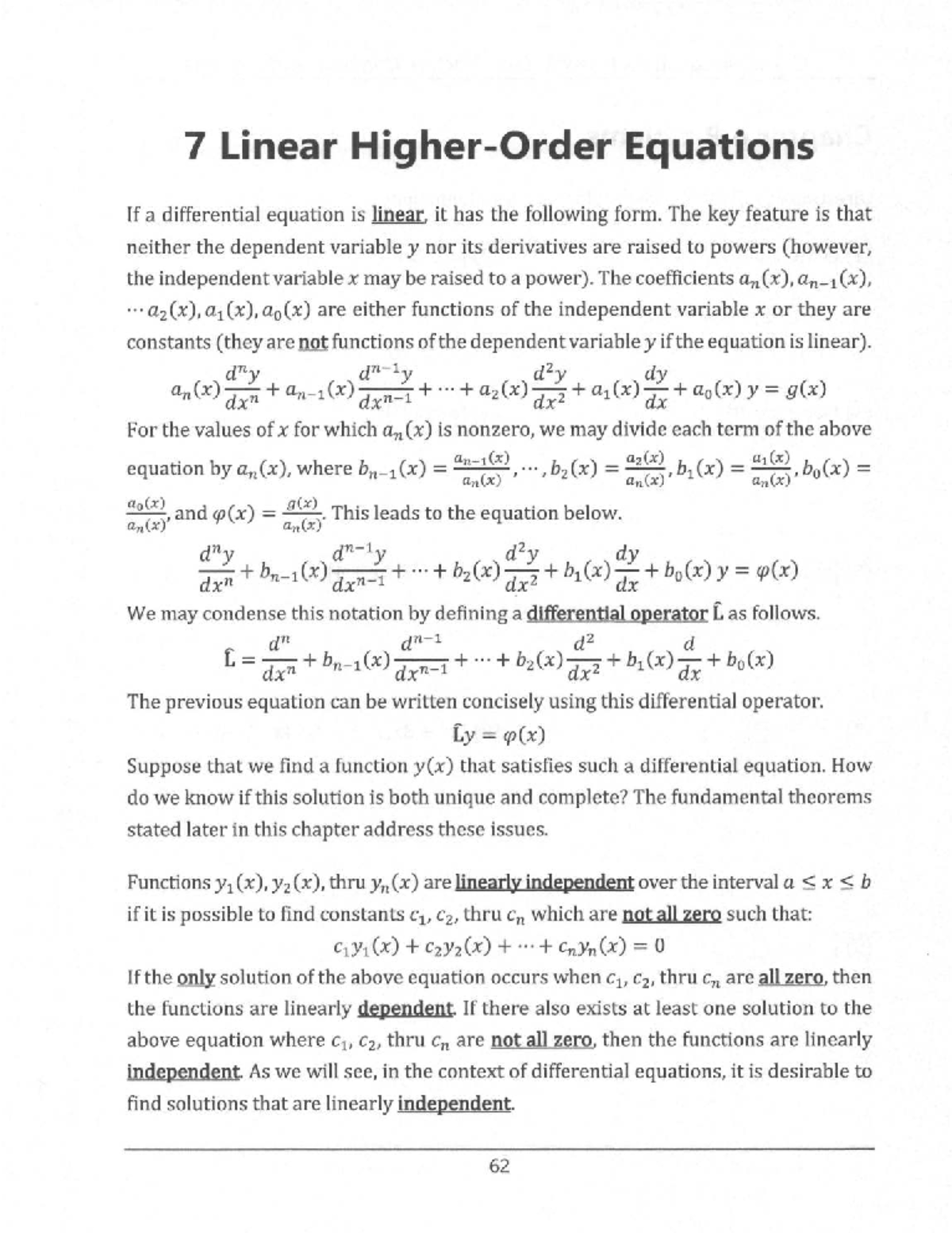 7-Linear higher order equations - 7 Linear Higher-Order Equations If a ...