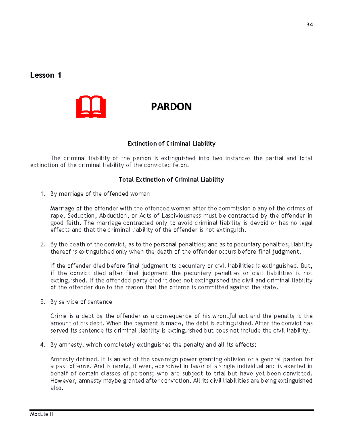 Lesson 1: Extinction of Criminal Liability and Pardon (Law 101) - Studocu
