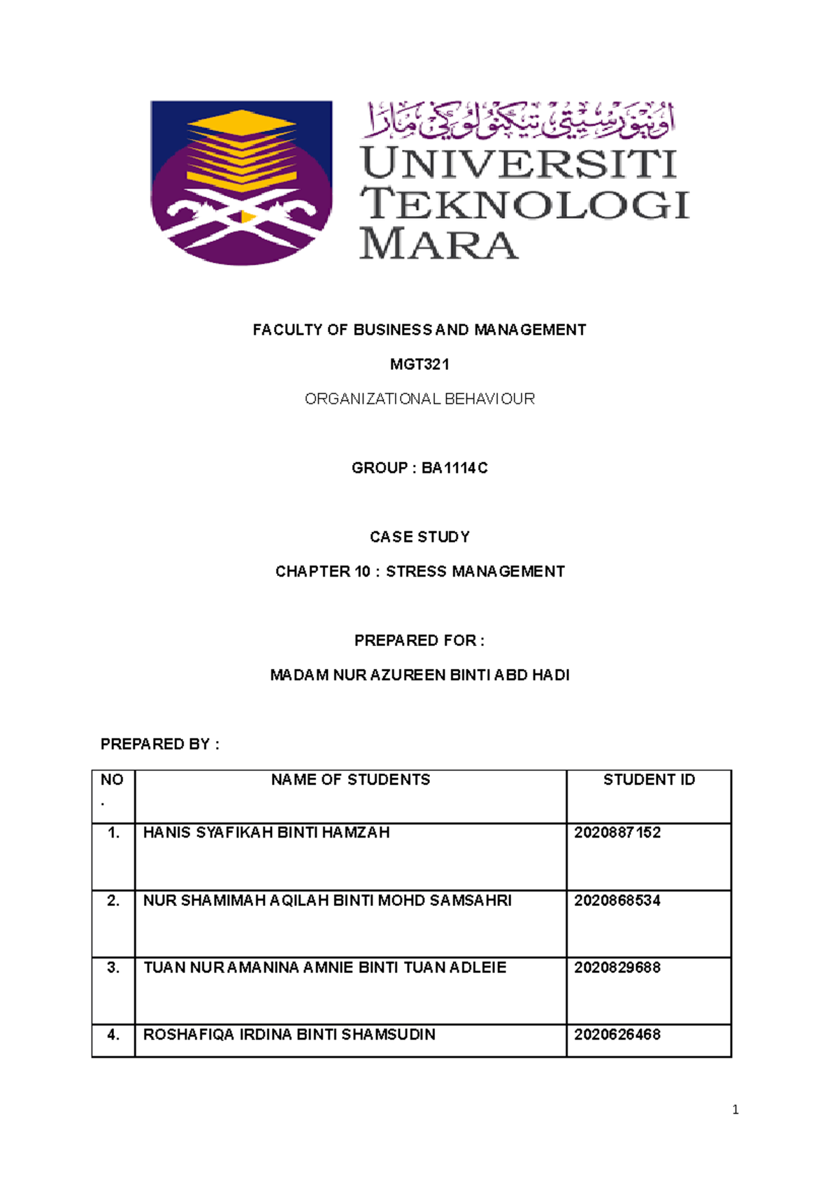 CASE Study MGT321 - FACULTY OF BUSINESS AND MANAGEMENT MGT ...