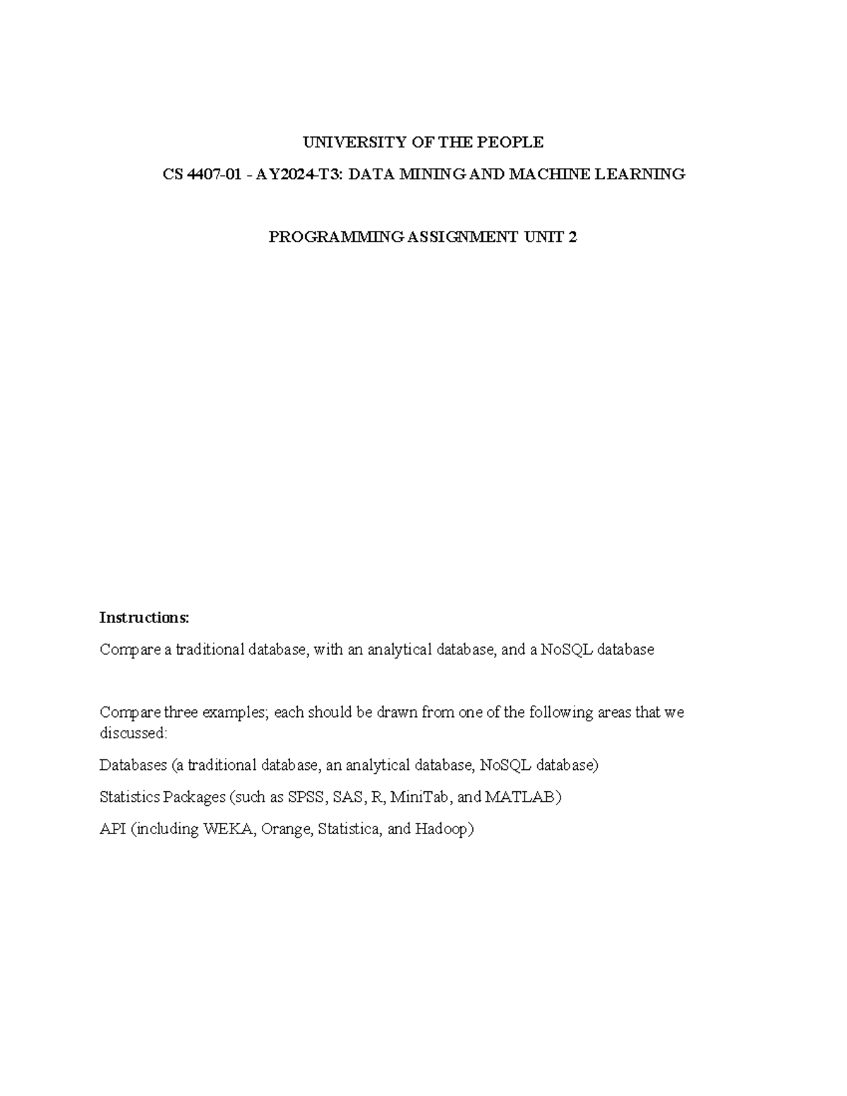 CS 4407-01 Unit 2 Programming Assignment: Database Comparisons - Studocu