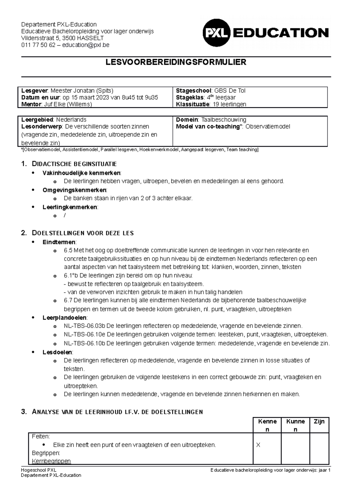 Lesvoorbereidingsformulier: Soorten Zinnen - Bevel, Vraag, Mededeling ...