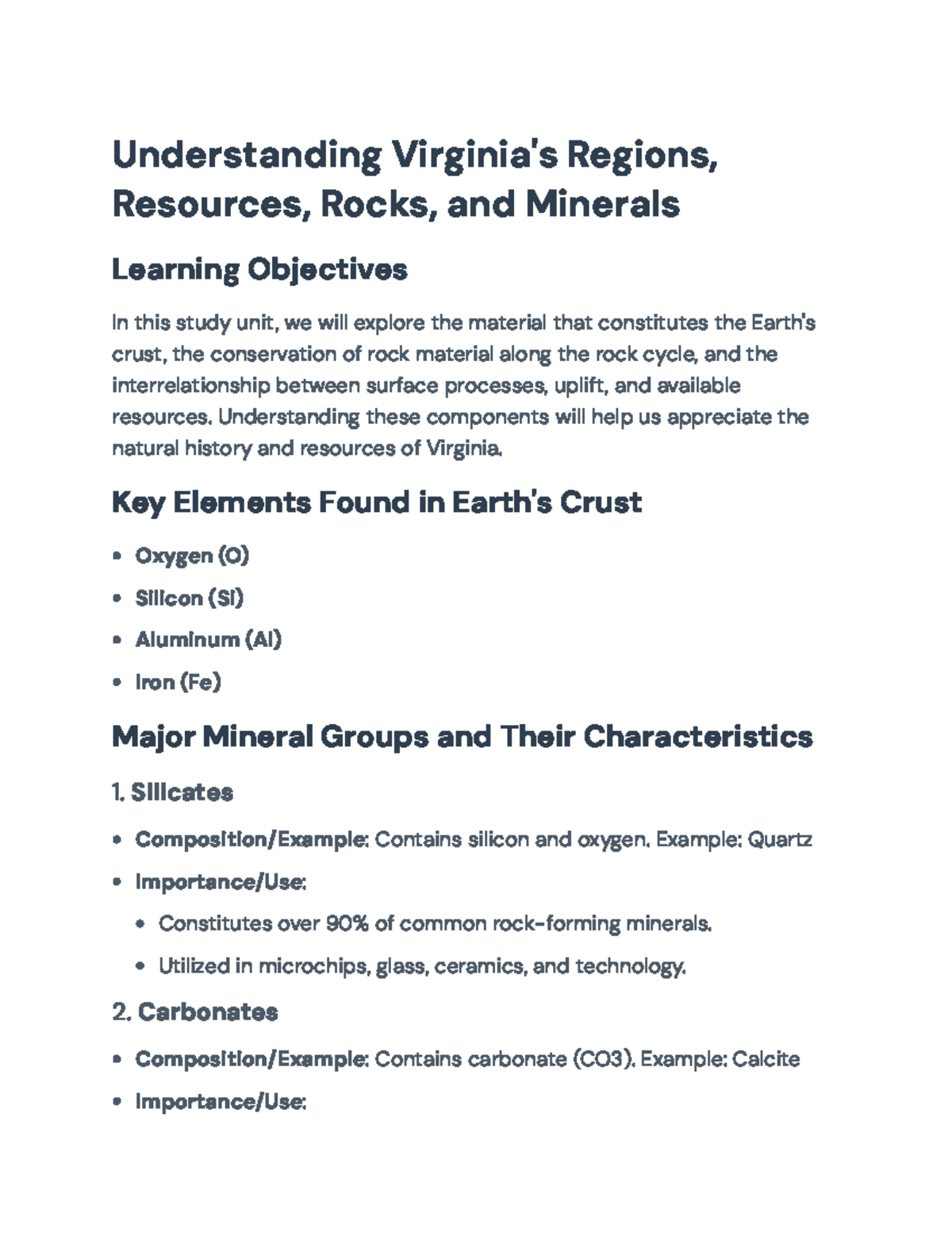 Virginia Geology: Minerals, Rocks, and Fossils Overview for Students ...