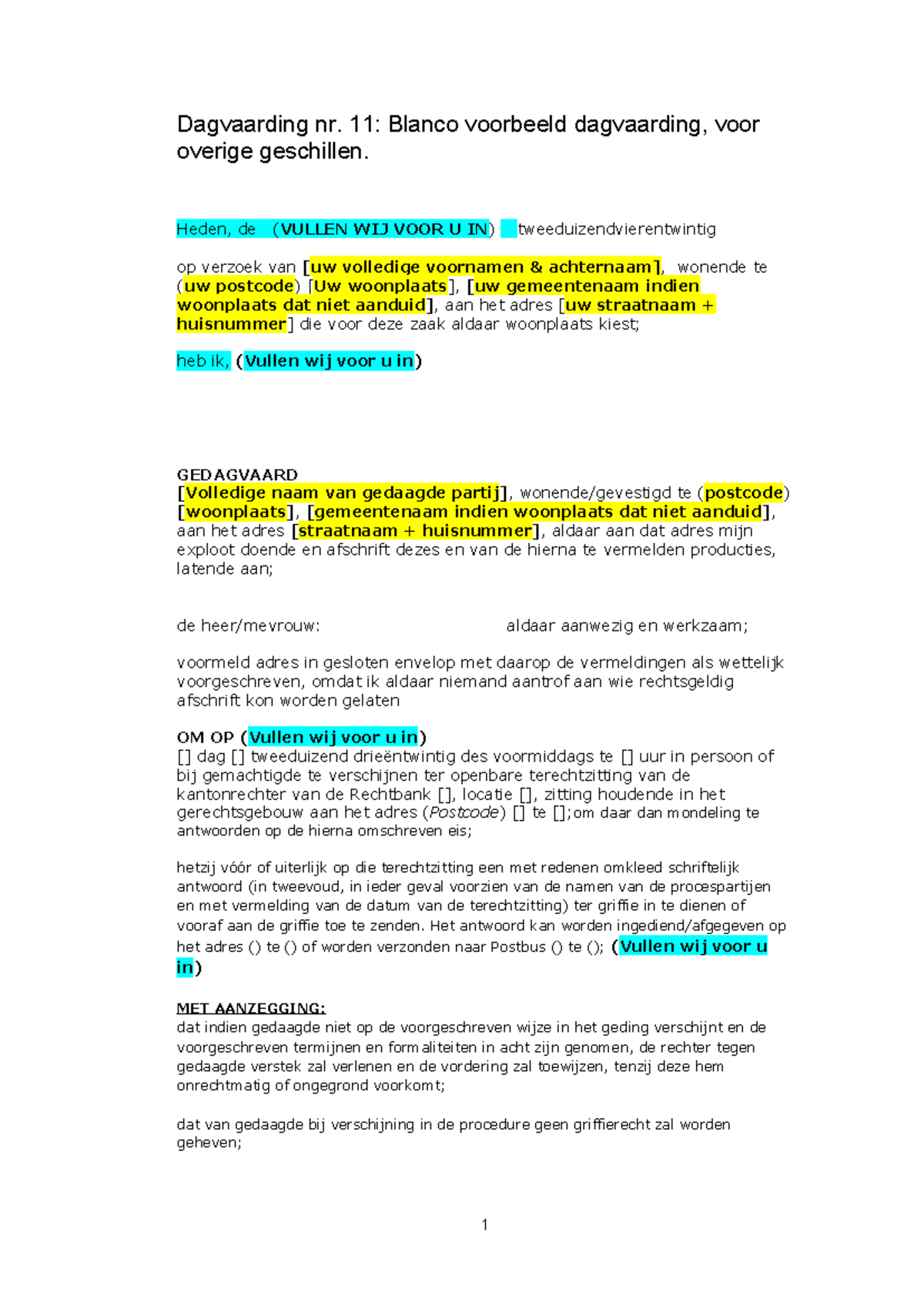 Dagvaarding Voorbeeld en Checklist voor Geschillen Procedures - Studeersnel