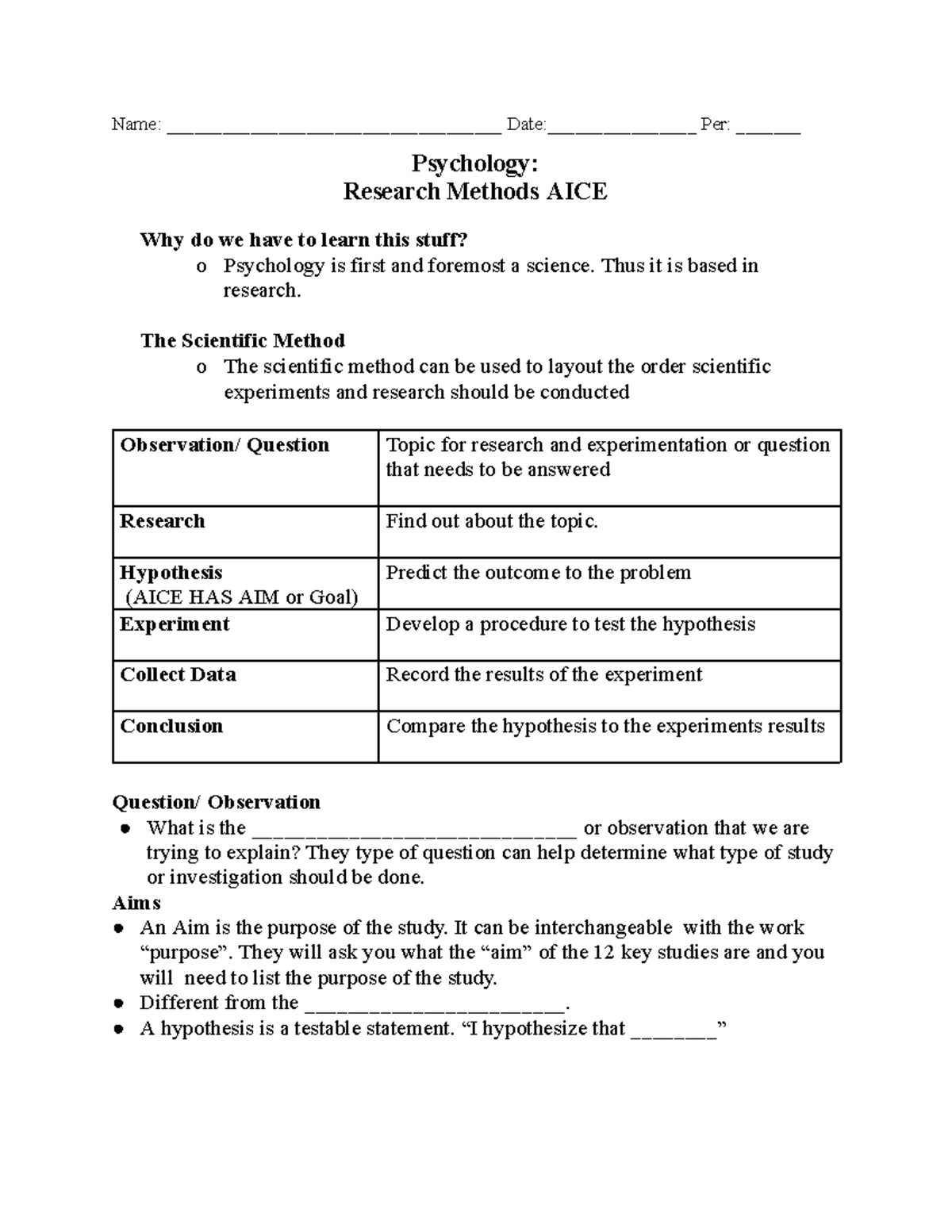 Research Methods in Psychology: AICE Study Guide & Notes - Studocu