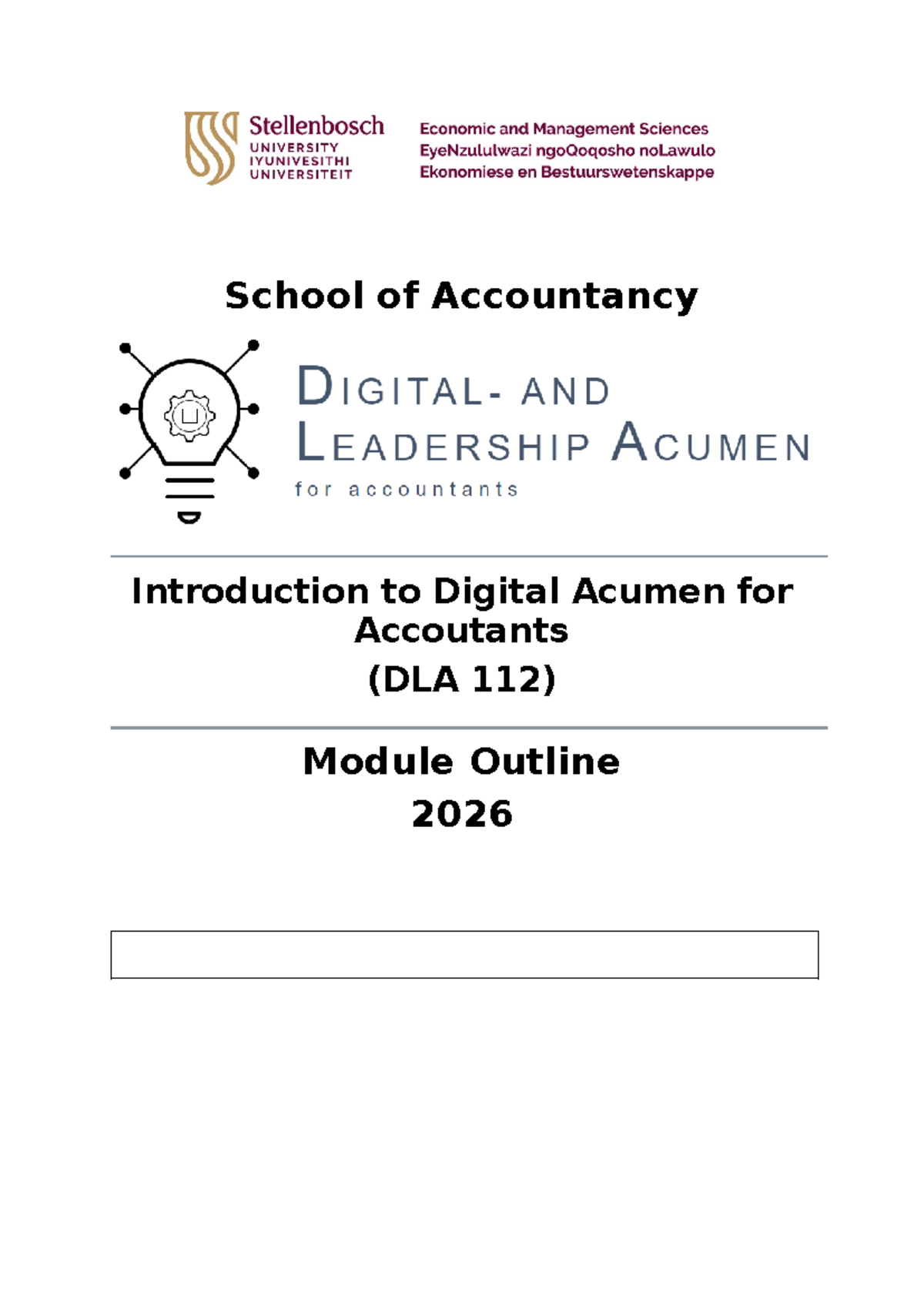DLA 112 2026: Introduction to Digital Acumen for Accountants Module ...