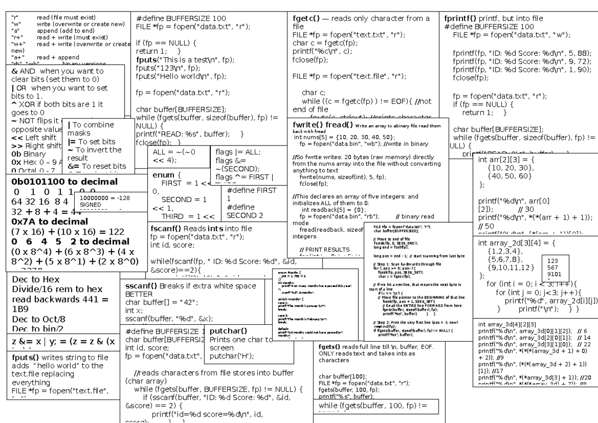 MTRX1702 Cheat Sheet: File Operations & Bit Manipulation - Studocu