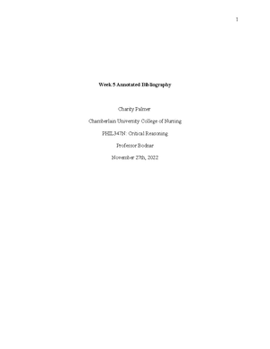 Assignment 2- critical thinking - Week Two Assignment: Journal Chamberlain University College of ...
