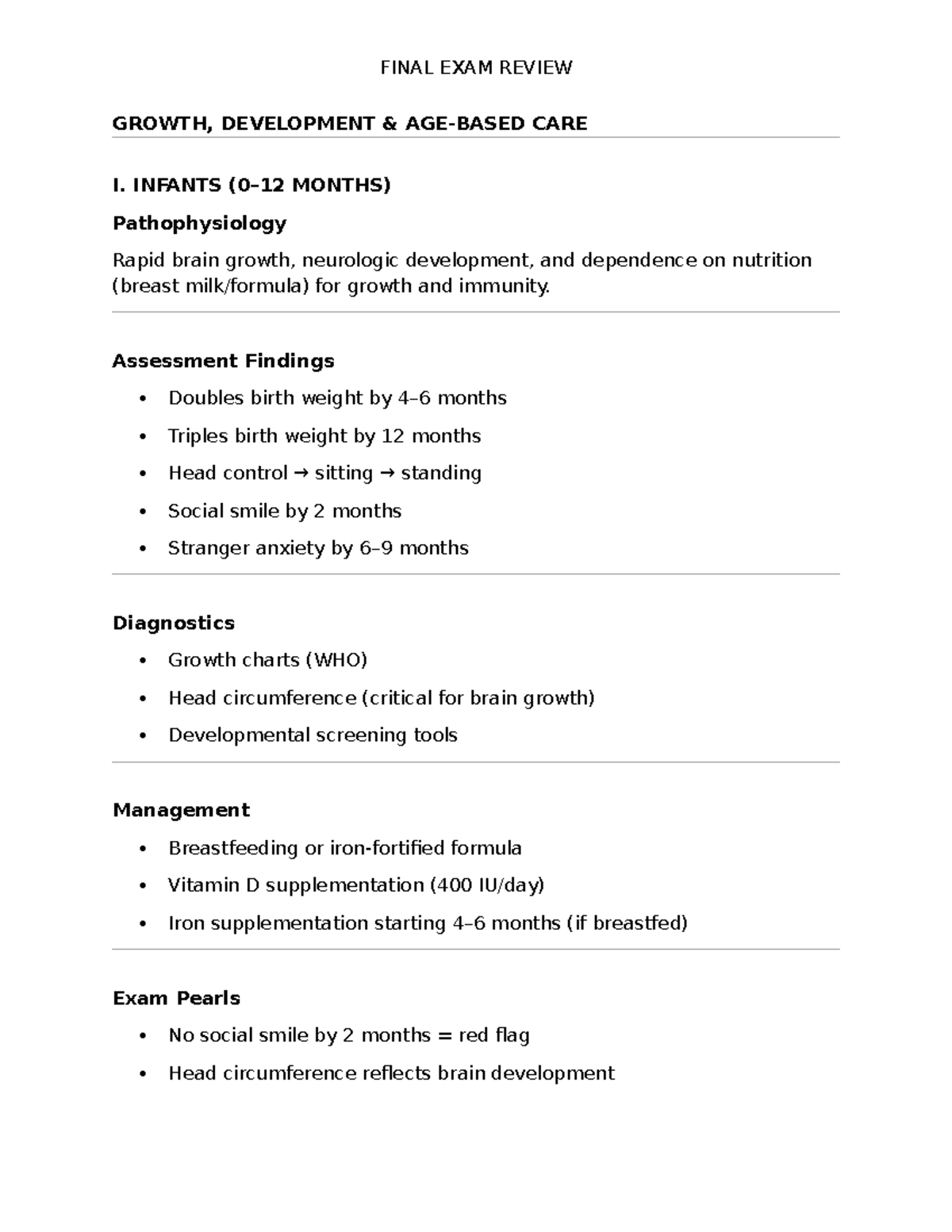 Spring 2026 - Final Exam Review: Growth & Development in Infants to ...