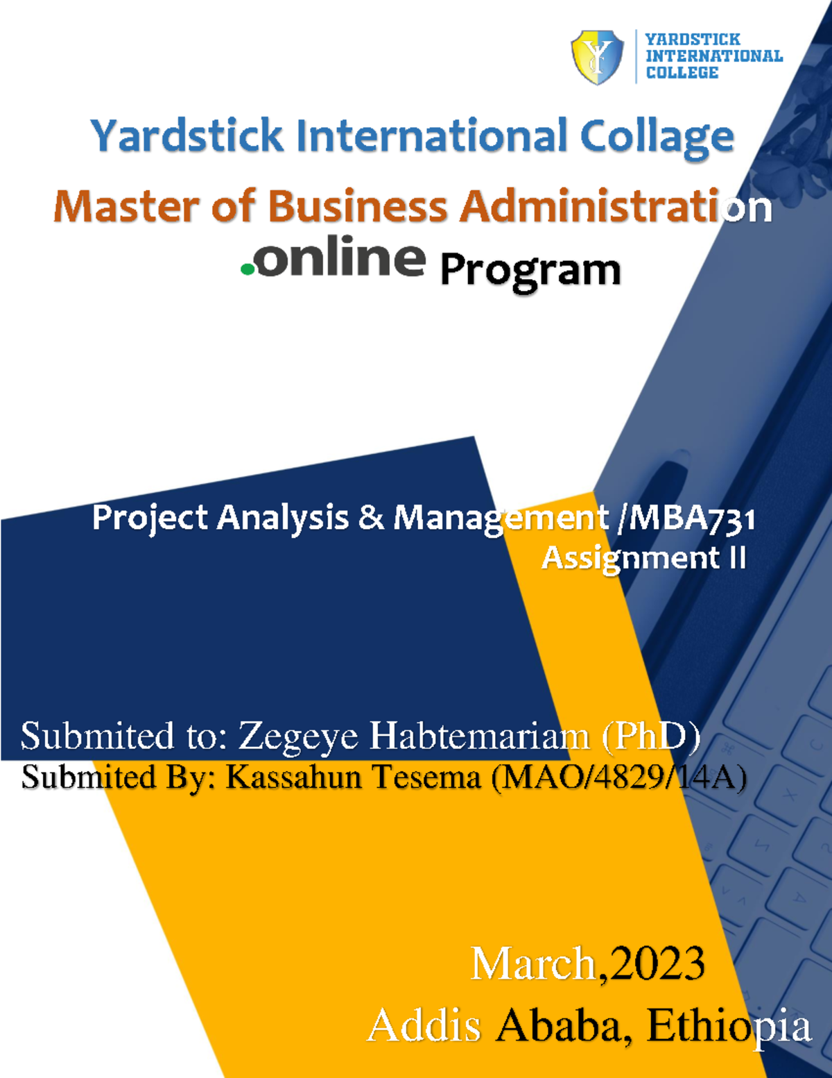 Project 2 - Yardstick International Collage Master of Business ...