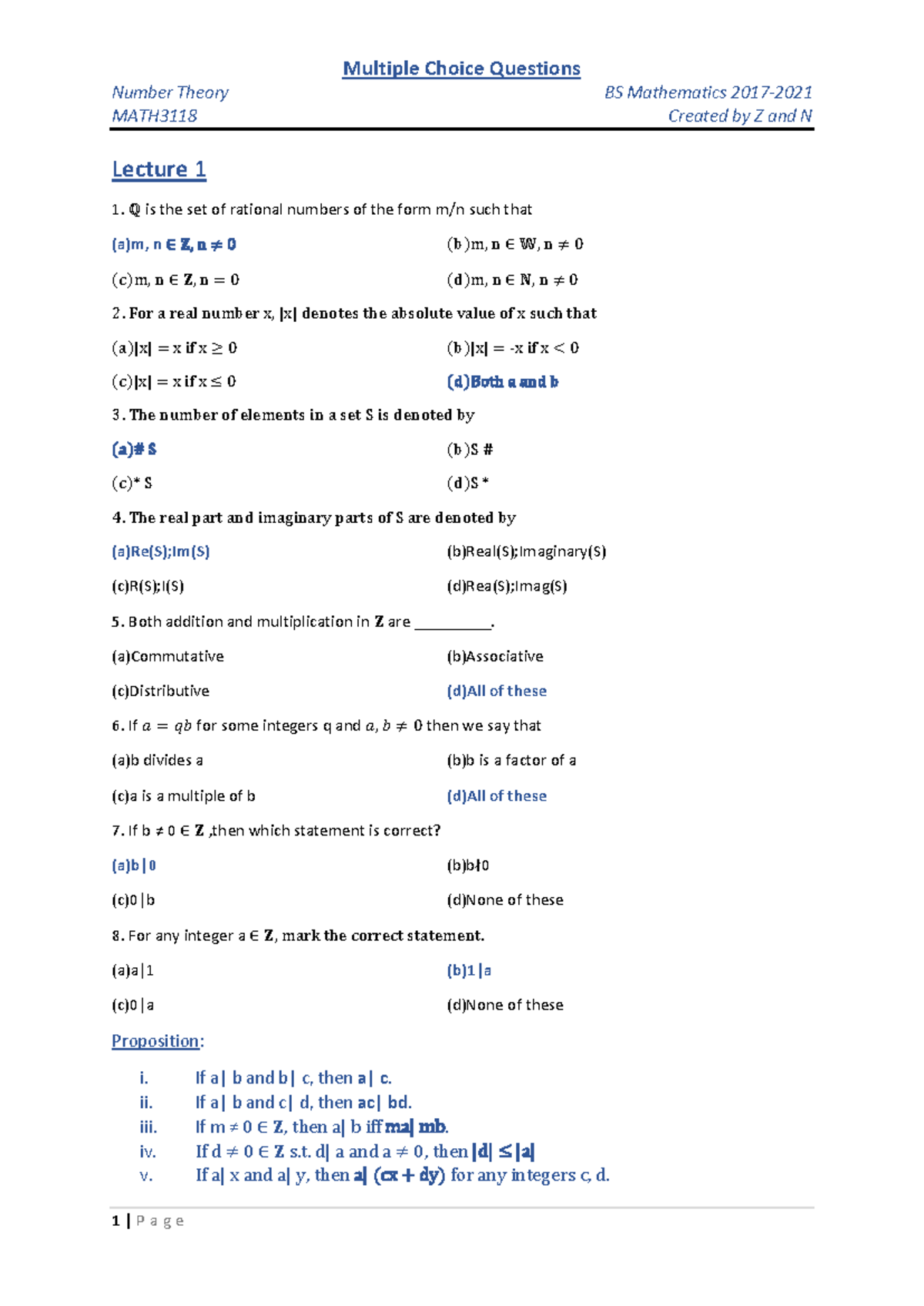 Number Theory MCQs & Concepts Overview - MATH3118 - Studocu