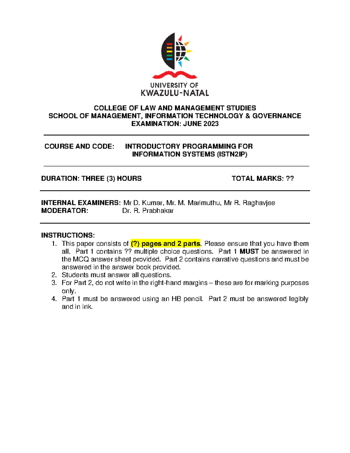 ISTN2IP 2023 Final Exam Solutions for Introductory Programming - Studocu